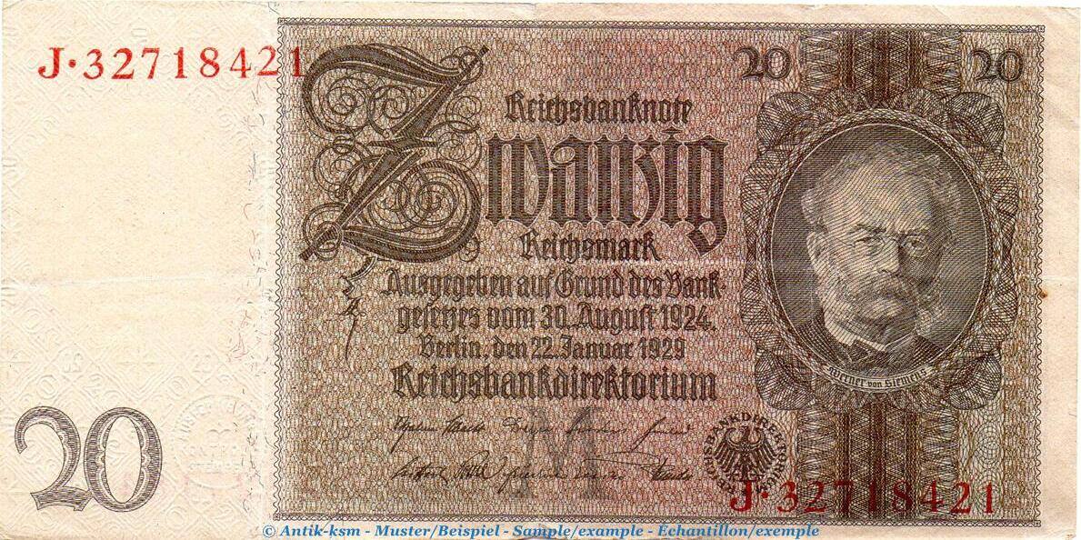 20 Mk. -M 3- Reichsbanknote, 20 Mark Schein -M 3- in gbr. DEU-184.b ...