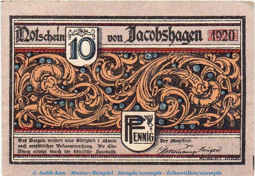 Notgeld DE 10 Pf. -Engel- Notgeld Stadt Jacobshagen 651.1, 10 Pfennig ...