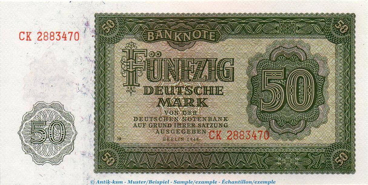 Deutsche Notenbank DDR Banknote, 50 Mark Schein in kfr. DDR-7, Ros.345 ...