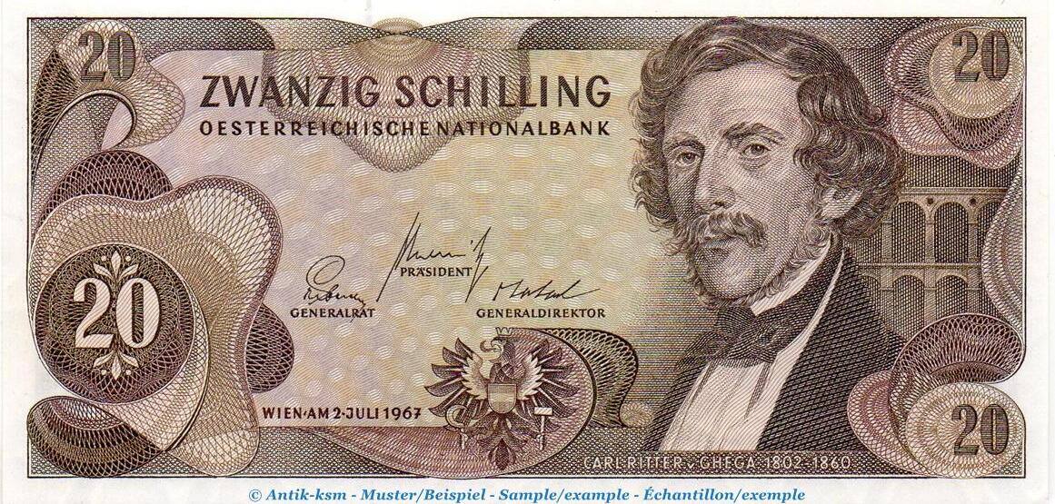 20 Schilling Schein von 1967 Banknote Österreich, 20 Schilling Schein ...