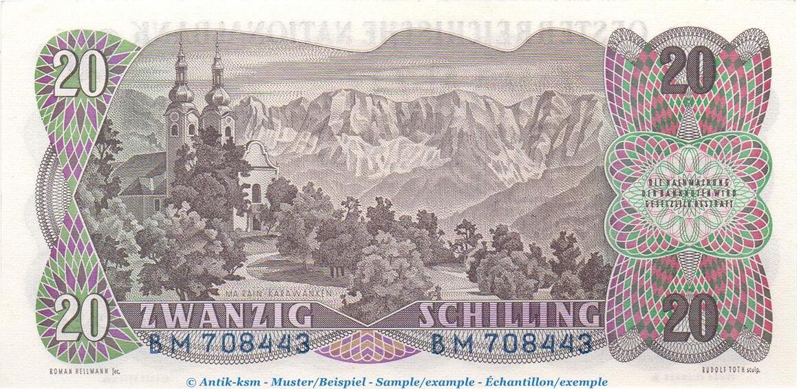 20 Schilling Schein von 1956 Banknote Österreich, 20 Schilling Schein ...