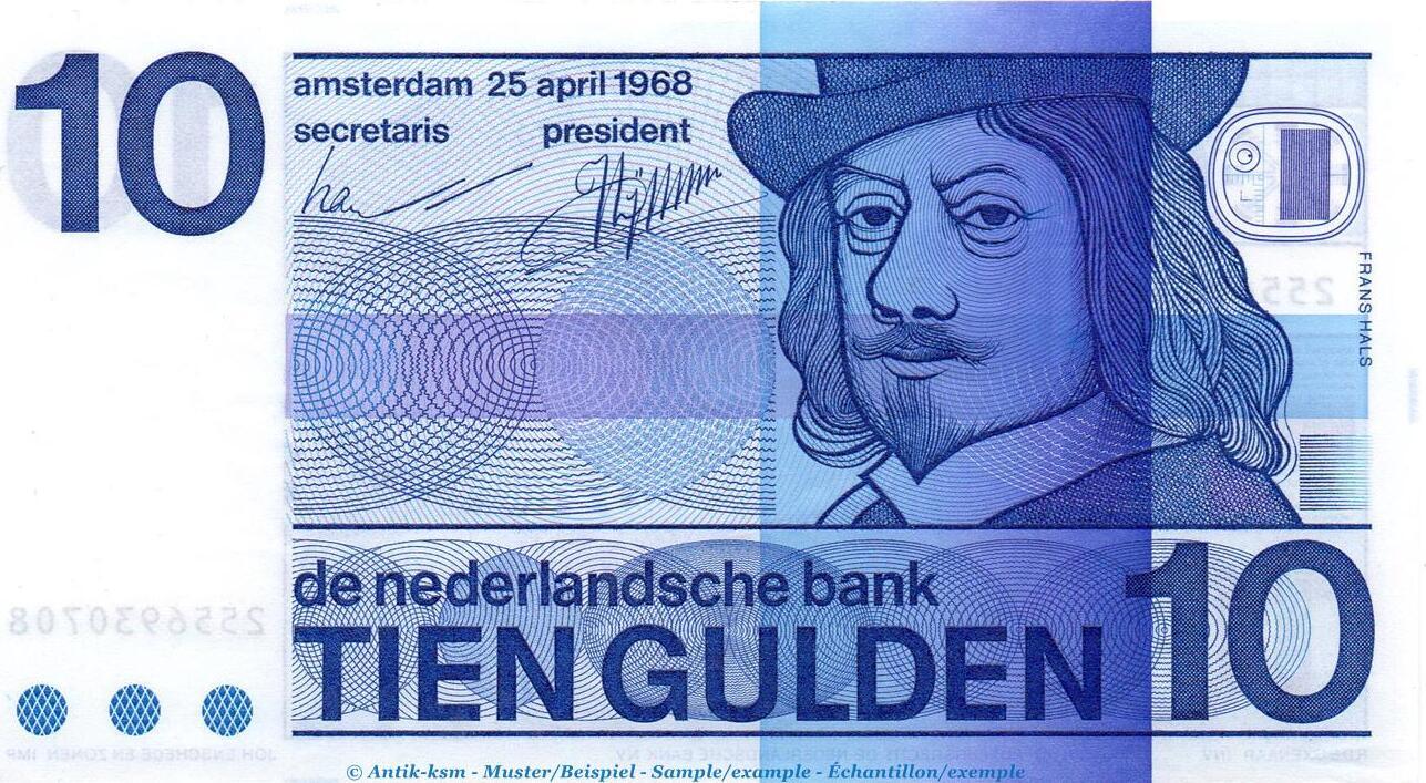 10 Gulden Schein 1968 Banknote Niederlande, 10 Gulden Schein in kfr. P ...
