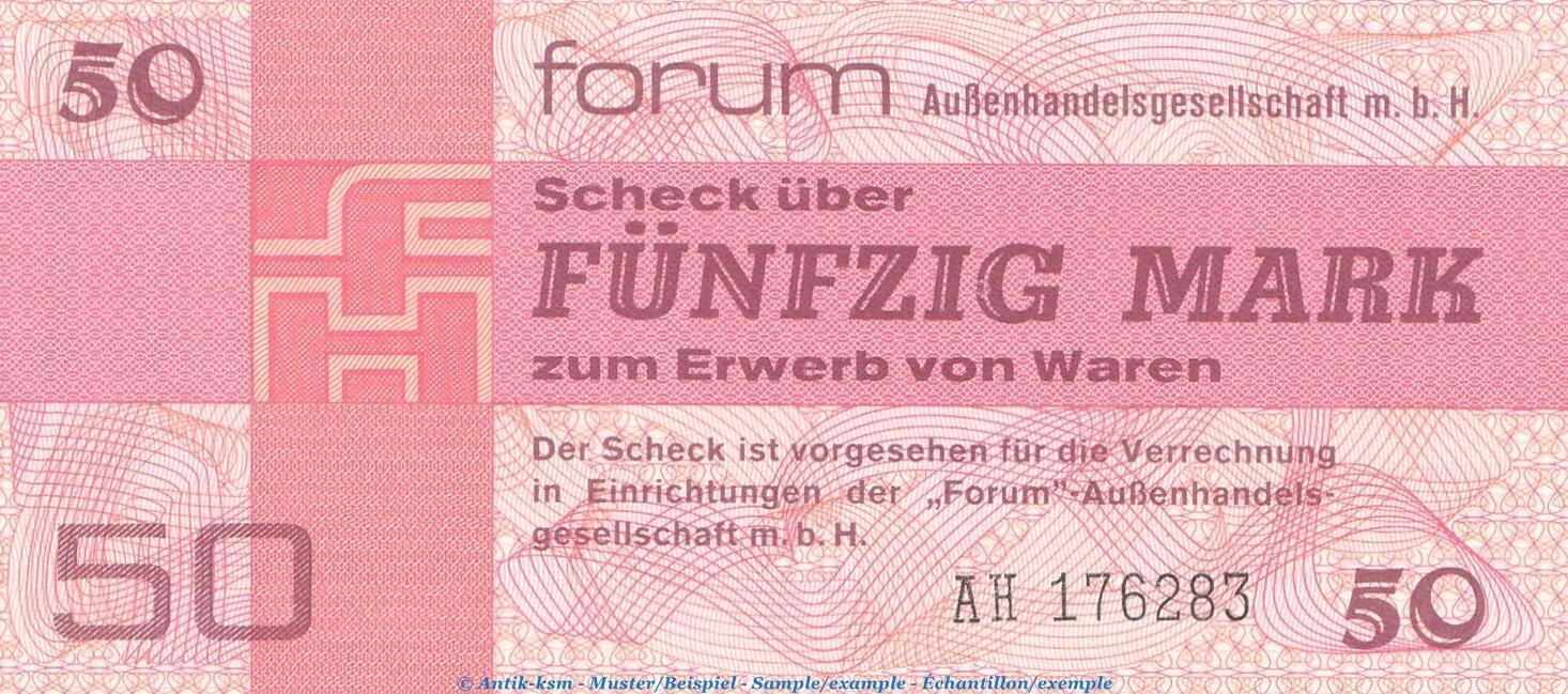 Forum Aussenhandelsgesellschaft DDR 50 Mark Forum Scheck Forumscheck ...