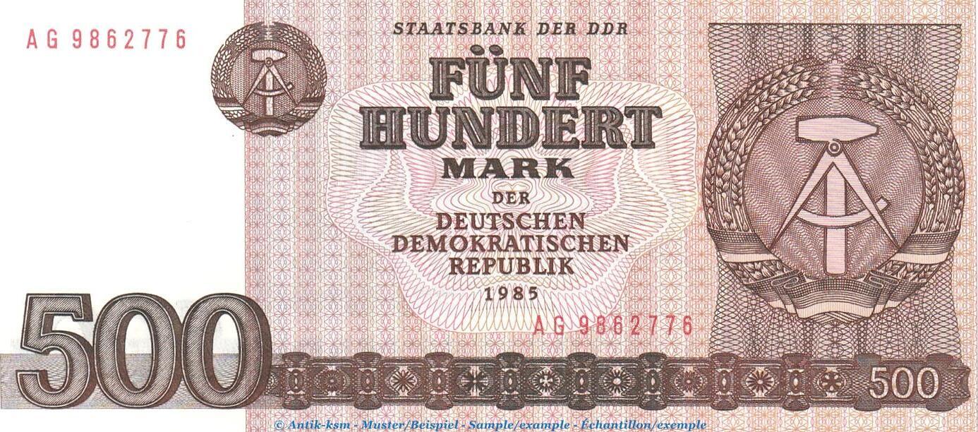Staatsbank der DDR 500 Mark Schein DDR Banknote, 500 Mark Ersatznote in ...