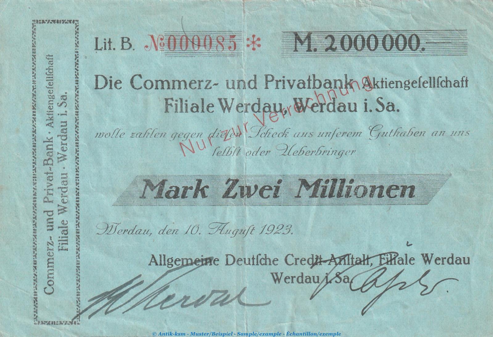 Großnotgeld Inflation Notgeld Werdau 2 Mio. Mark 1923 Notgeld Commerz u ...
