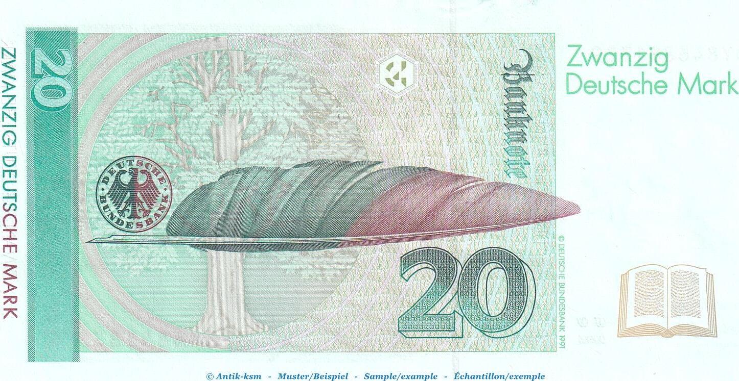 deutsche Bundesbank Banknote, 20 Mark Schein in kfr. BRD-48.a, Ros.304 ...