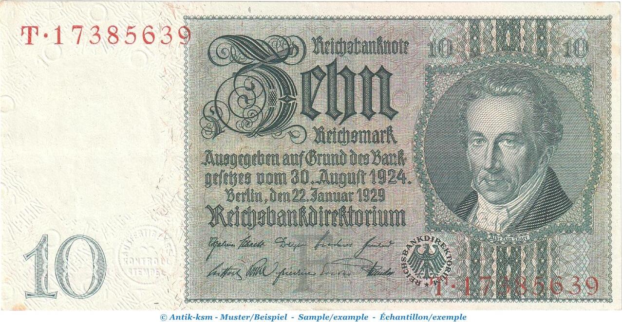 Weimarer Republik - Reichsbank 10 Reichsmark - F 2 - Reichsbanknote, 10 ...