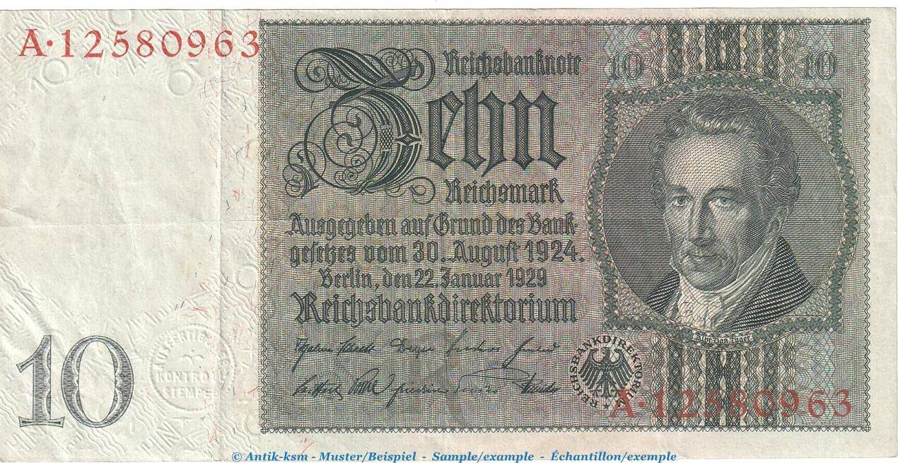 Weimarer Republik - Reichsbank 10 Reichsmark -R 1- Reichsbanknote, 10 ...