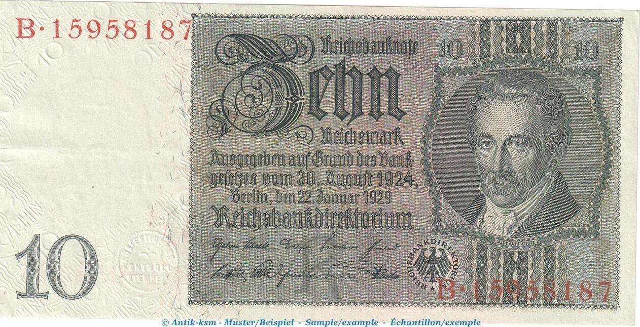 Weimarer Republik - Reichsbank 10 Reichsmark -R 1- Reichsbanknote, 10 ...