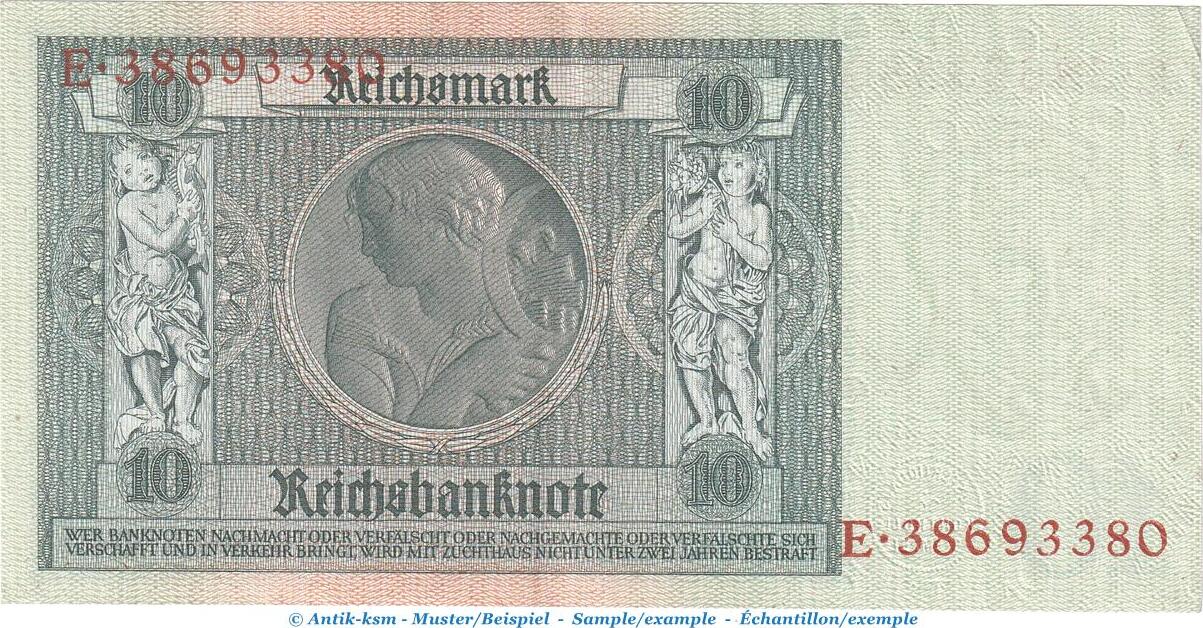 Weimarer Republik - Reichsbank 10 Reichsmark -E 2- Reichsbanknote, 10 ...