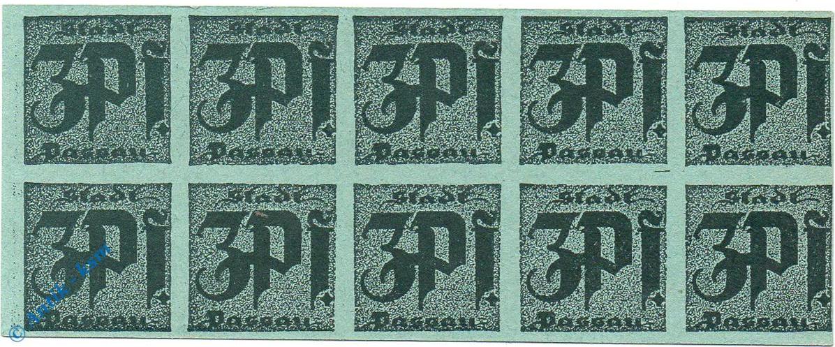 DE 10 x 3 Pf. o.D. Notgeld Passau, 10er Bogen 3 Pfennig ...