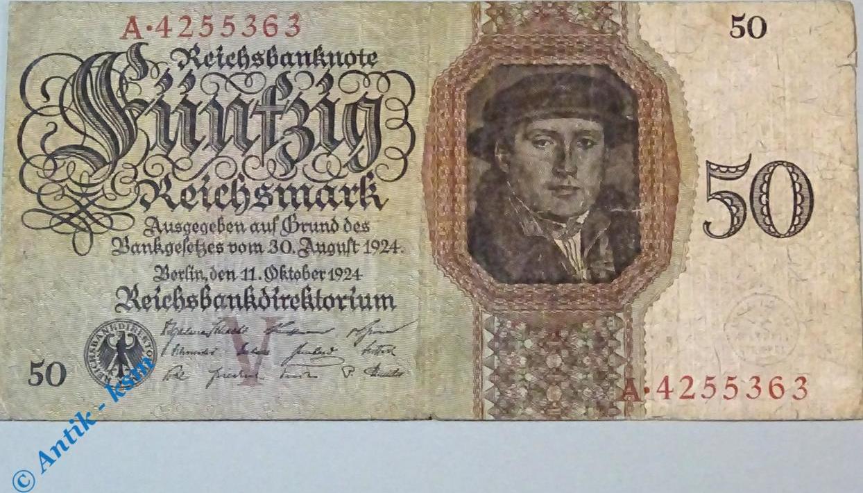 Banknoten Reichsmark Reichsbanknote über 50 Mark, V A, Rosenberg 170 a ...