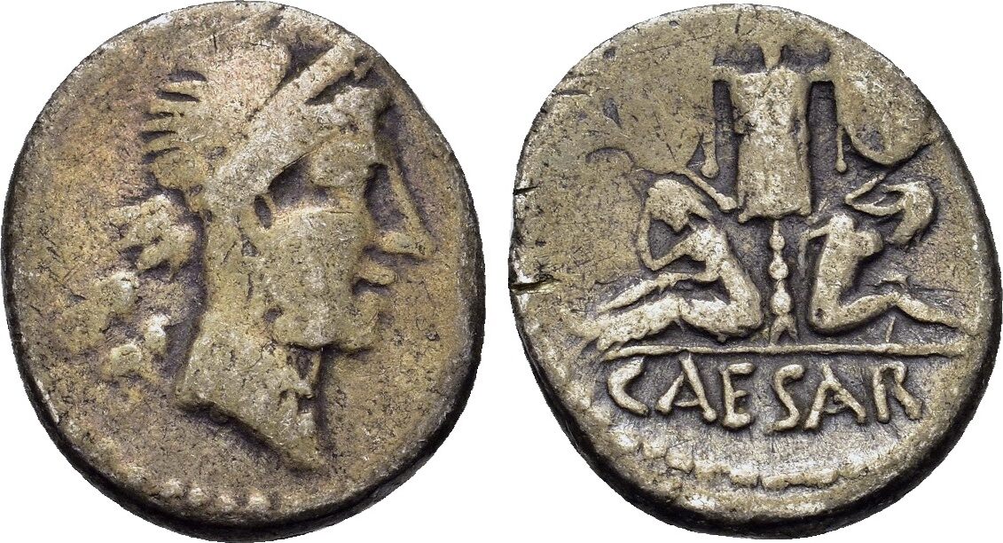 Roman Republic C. Julius Caesar, Spain, 46-45 BC. AR Denarius ss | MA-Shops