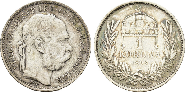 Austria. Francis Joseph I (1848-1916). AR 1 Corona 1893 | MA-Shops