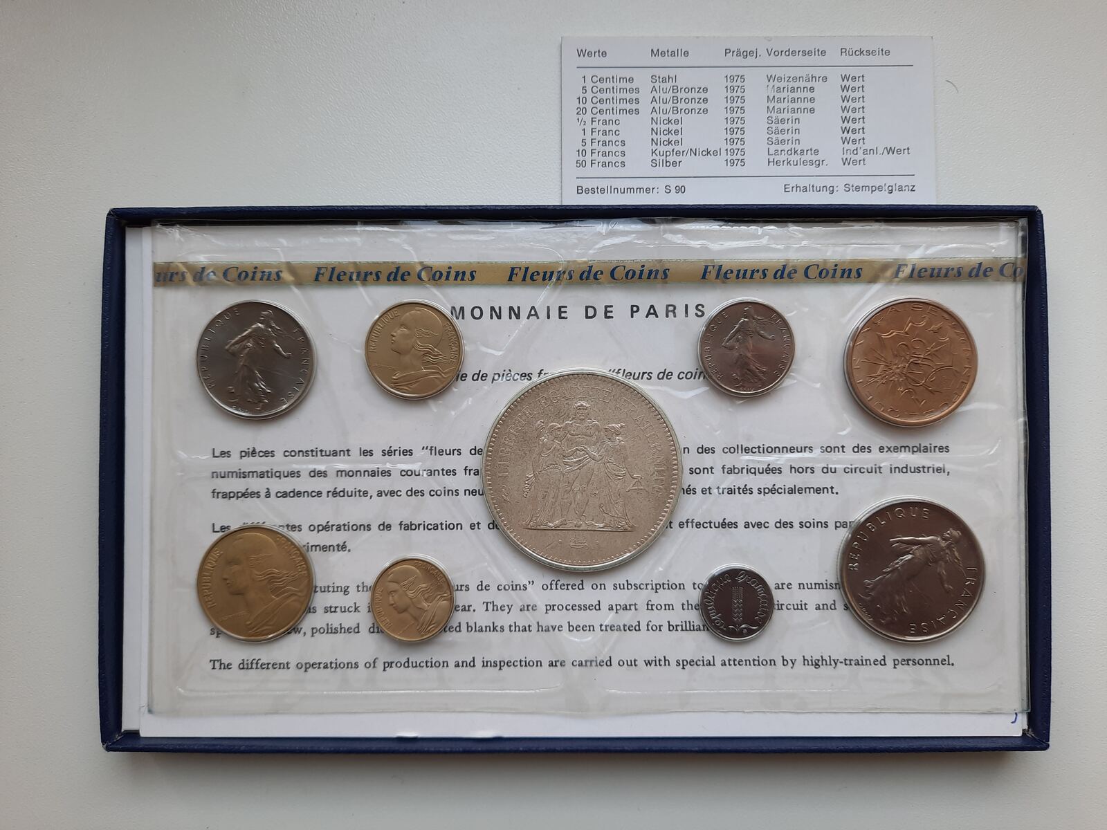 France Coffret 1 c. à 50 frs. 1975 Monnaie de Paris Coin, Monnaie de ...