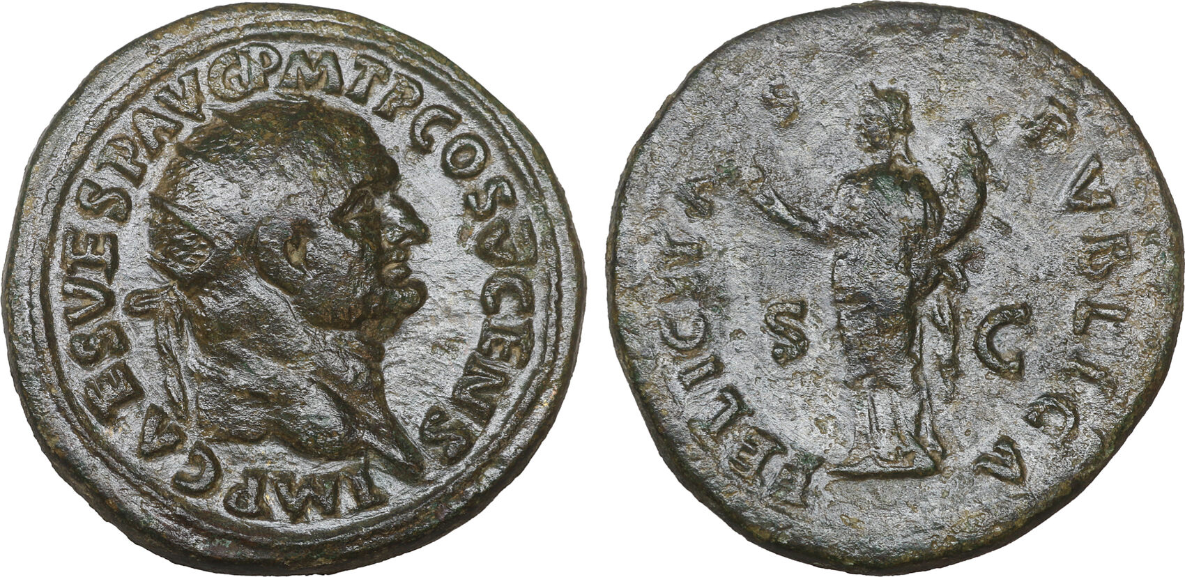 Roman Empire Dupondius AD 69-79 Vespasian Bold portrait. XF | MA-Shops