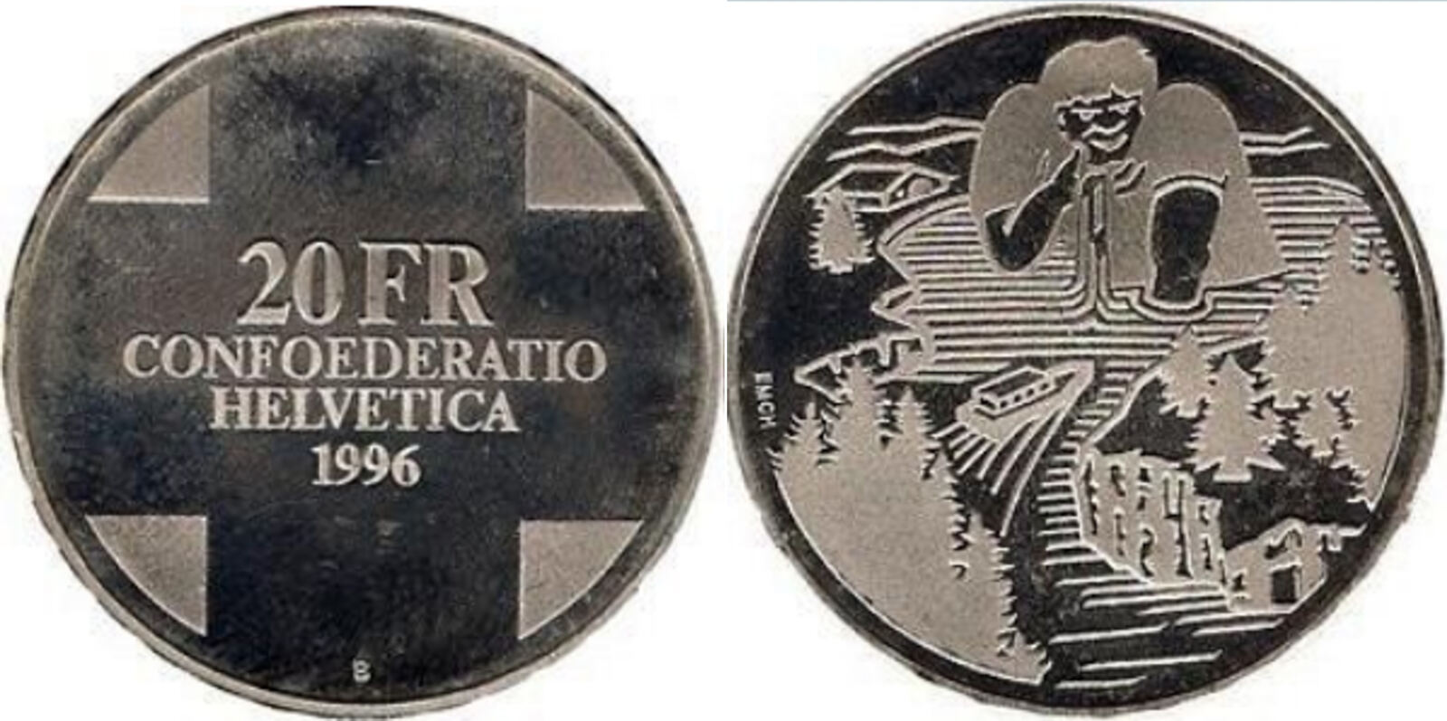 Switzerland 20 Fr. 1996 Gargantua the giant Silver Proof Mint State ...