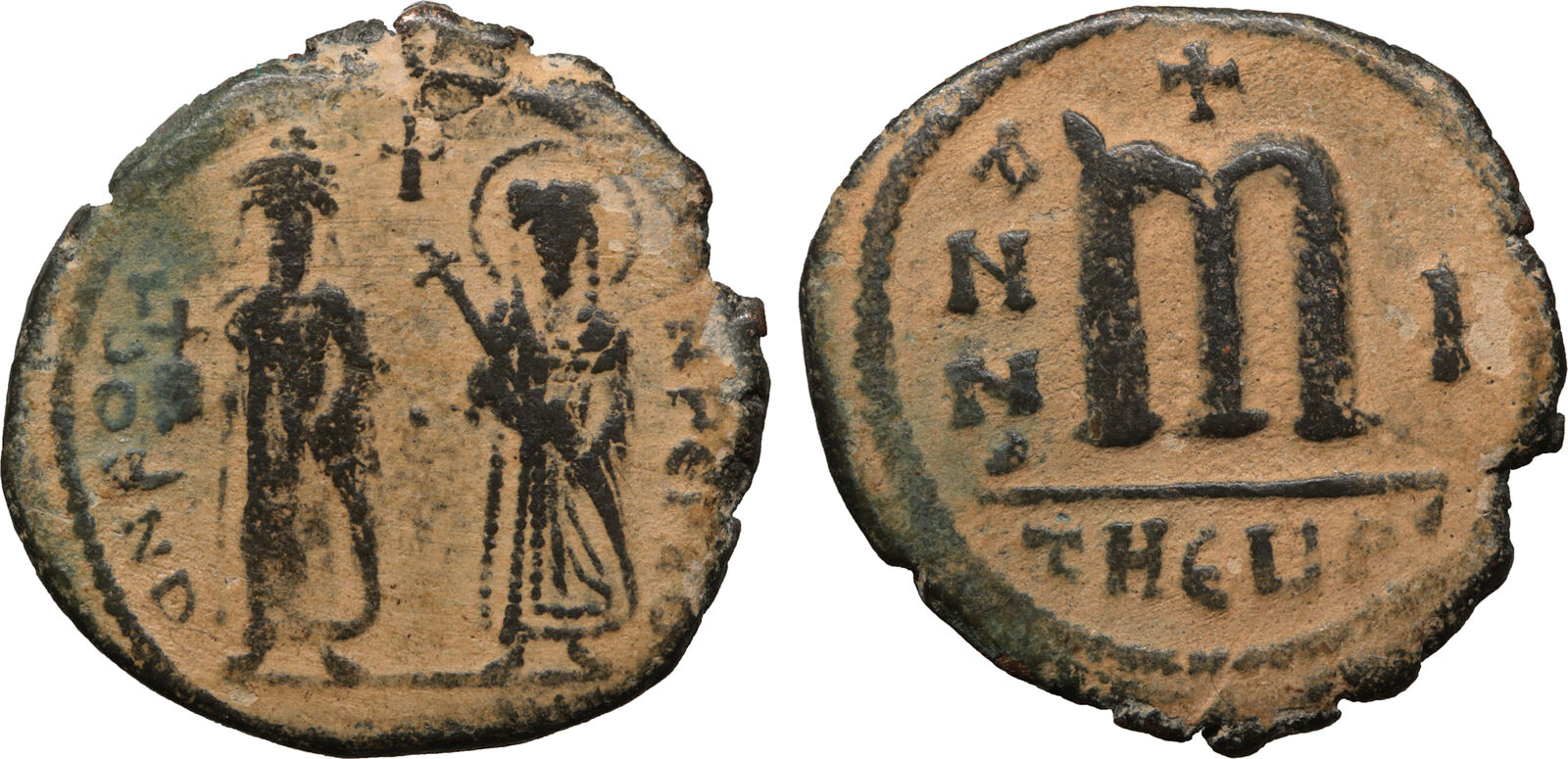 Byzantine Empire Follis A.D. 602-610 PHOCAS AND LEONTIA Scarce. VF+ ...