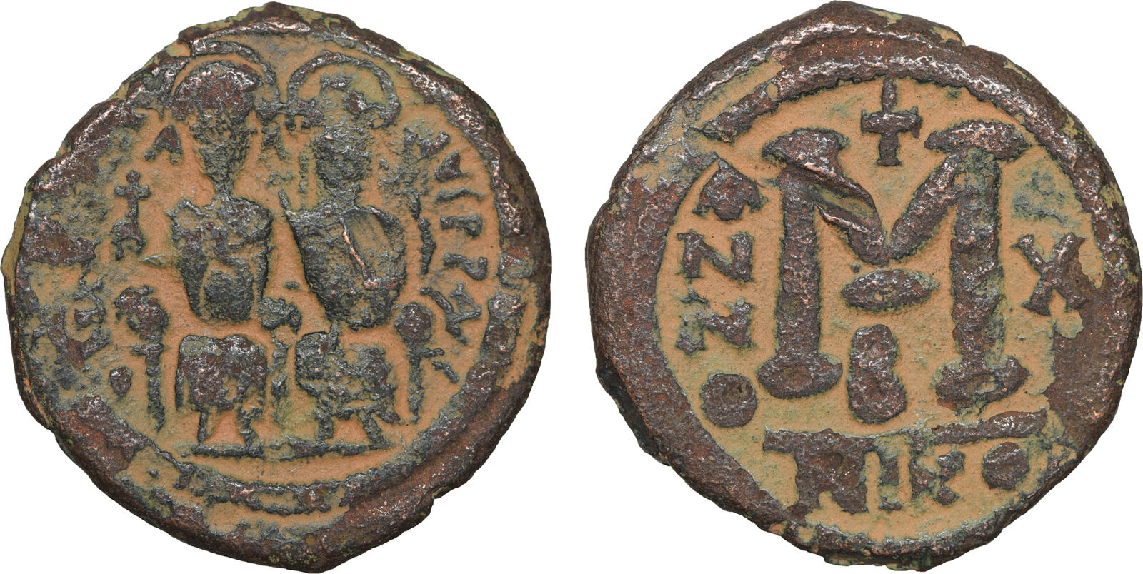 Byzantine Empire Follis 565-578 AD Justin II and Sophia Vf+ | MA-Shops