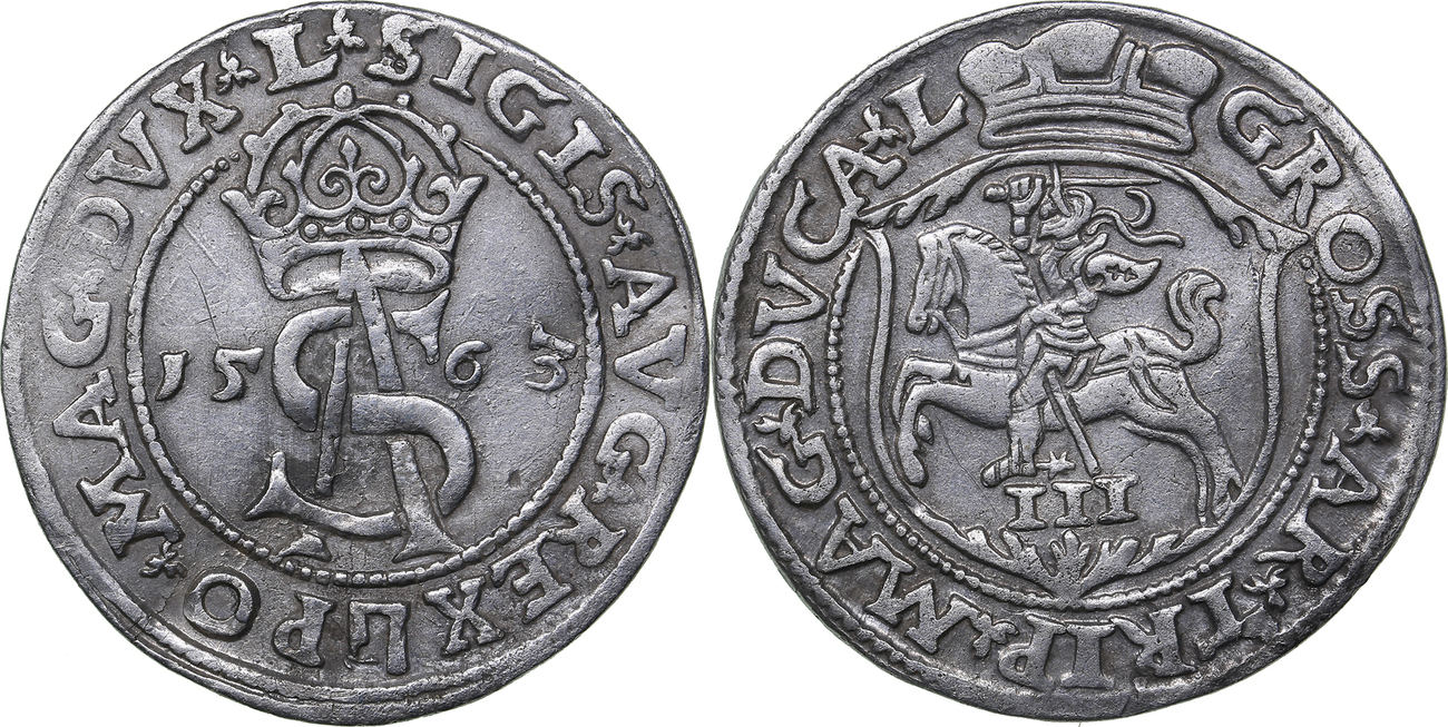 POLAND / LITHUANIA 3G 1563 3 grosh Sigismund Augustus 1548-1572 ss | MA ...