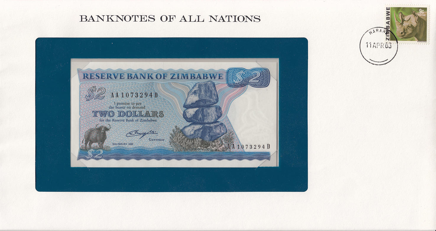 Zimbabwe 1980 2 dollars - Franklin Mint Banknotes of All Nations ...