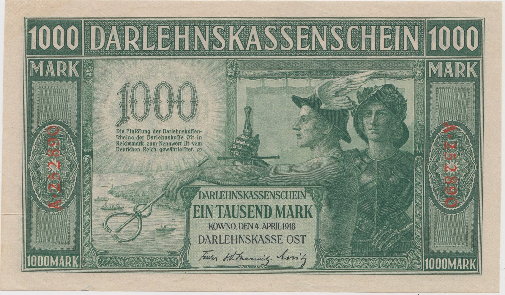 Germany occupation - Darlehnskasse Ost, Kowno (Kaunas) 1000 mark 1918 ...
