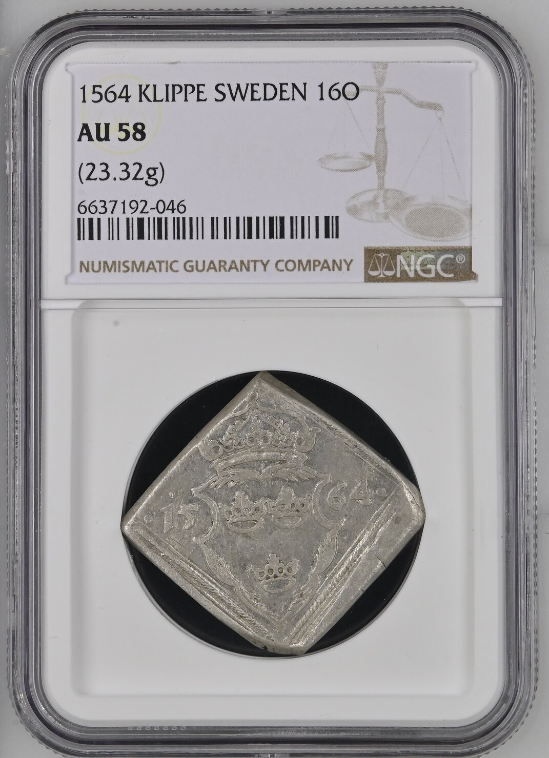 Sweden 16 öre 1564 KLIPPE Eric XIV (1560-1568) - TOP POP NGC AU 58 | MA-Shops