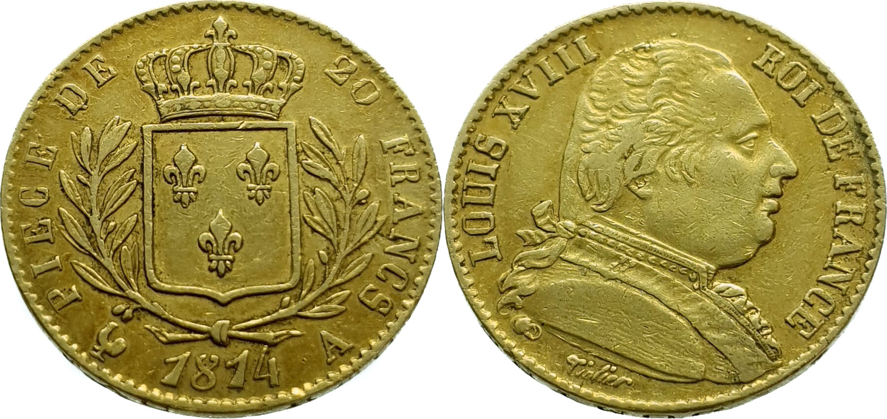 France 20 Francs 1814-A Louis XVIII - Gold ss / vz | MA-Shops