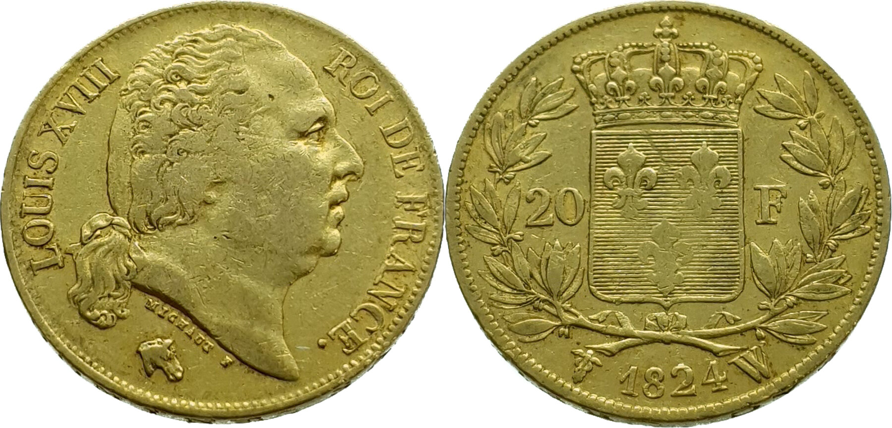 France 20 Francs 1824-W Louis XVIII - Gold Very s | MA-Shops