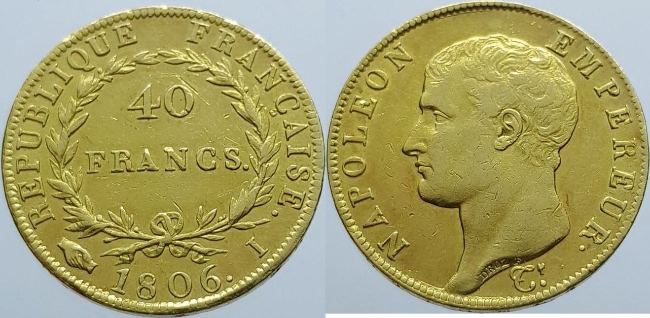 France 40 Franc 1806-I (Limoges) Napoleon - Gold Very Fine / Extremely ...