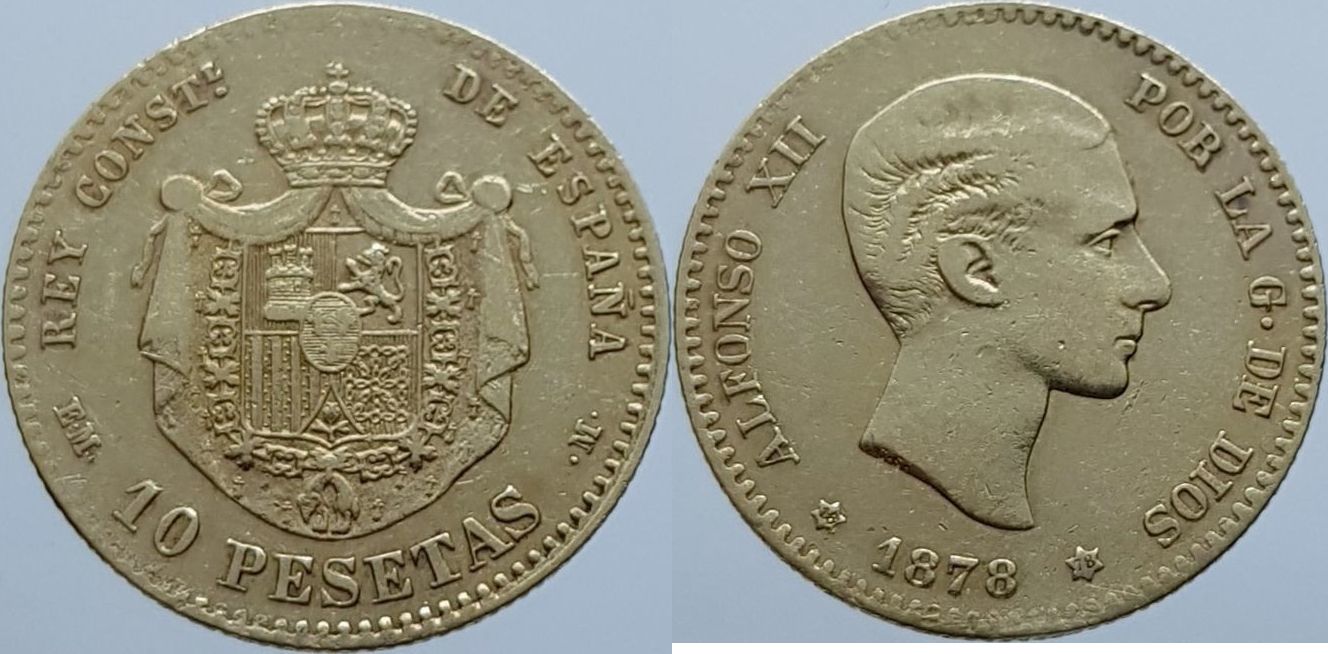 Spain 10 Peseta 1878 Alfonso XII - Gold SS+ | MA-Shops