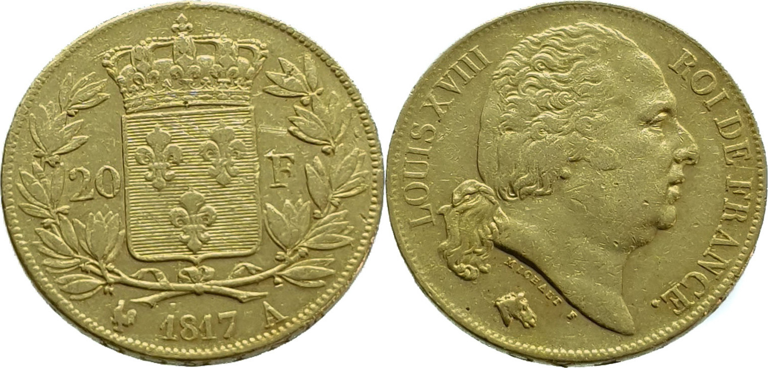 France 20 Francs 1817-A Louis XVIII - Gold Extremely Fine- | MA-Shops