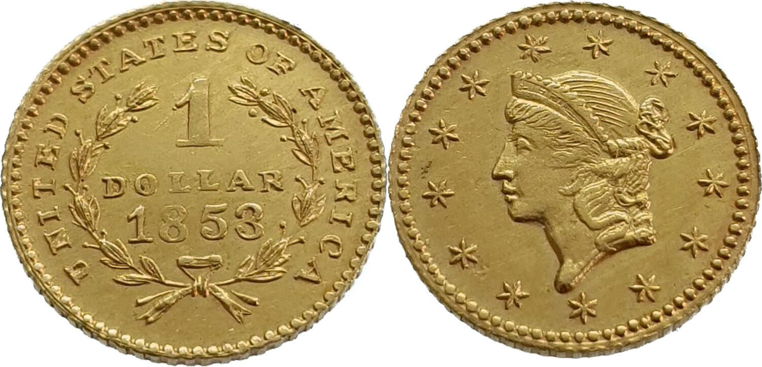 USA 1 Dollars 1853 Liberty Head (Restrike) - Gold vz | MA-Shops