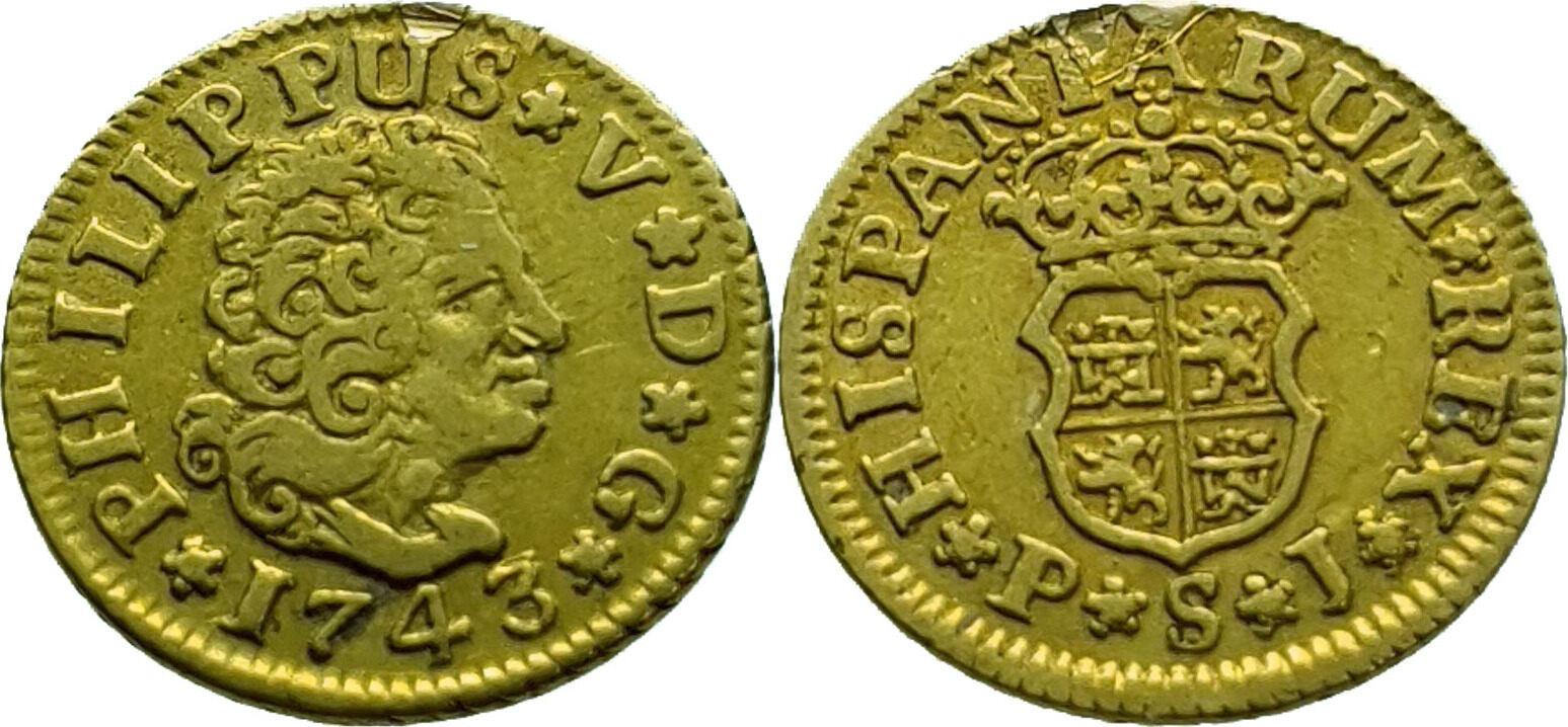 Spain 1/2 Escudo 1743 SPJ Felipe V - Seville - Gold vz | MA-Shops