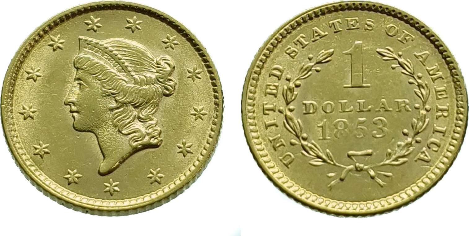 USA 1 Dollar 1853 Liberty Head - Gold vz / st | MA-Shops
