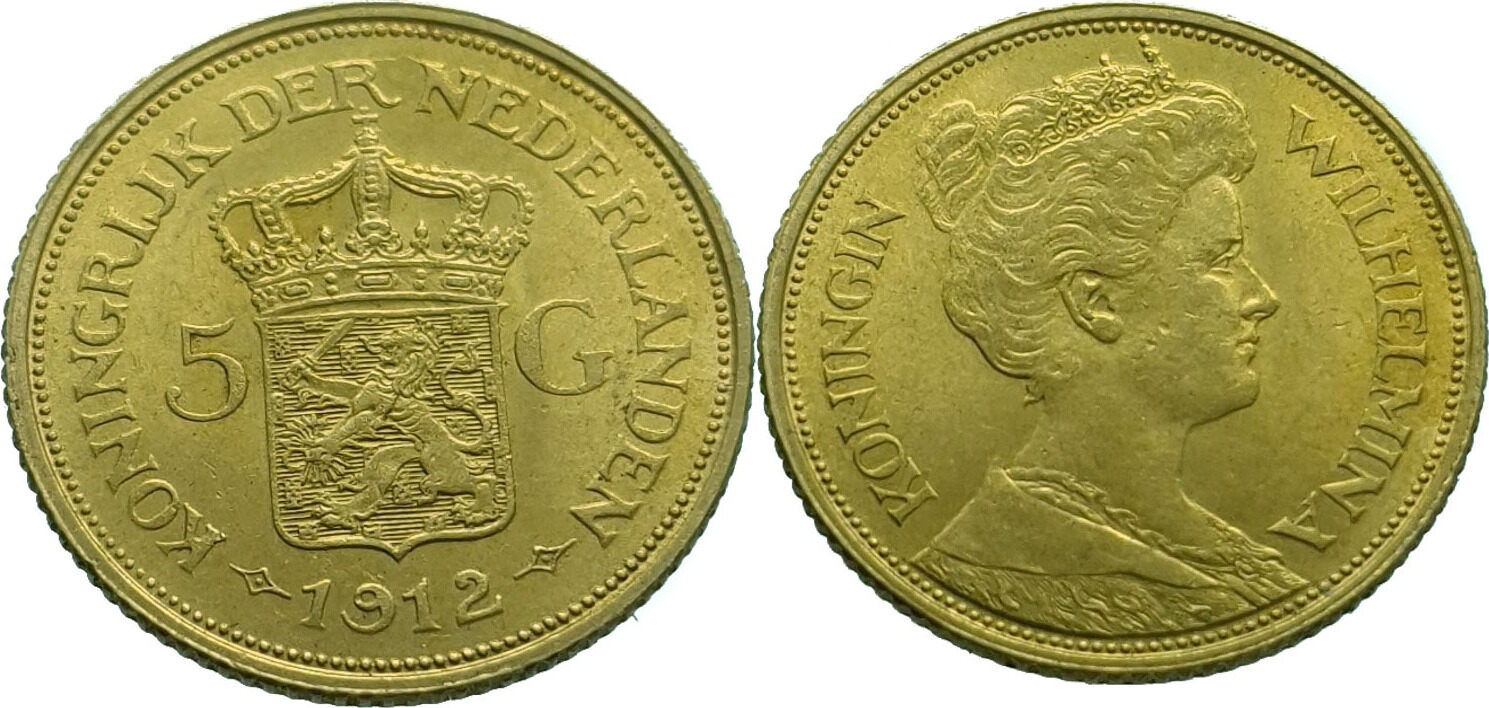 Nederland 5 Gulden 1912 Wilhelmina - Gold vz | MA-Shops