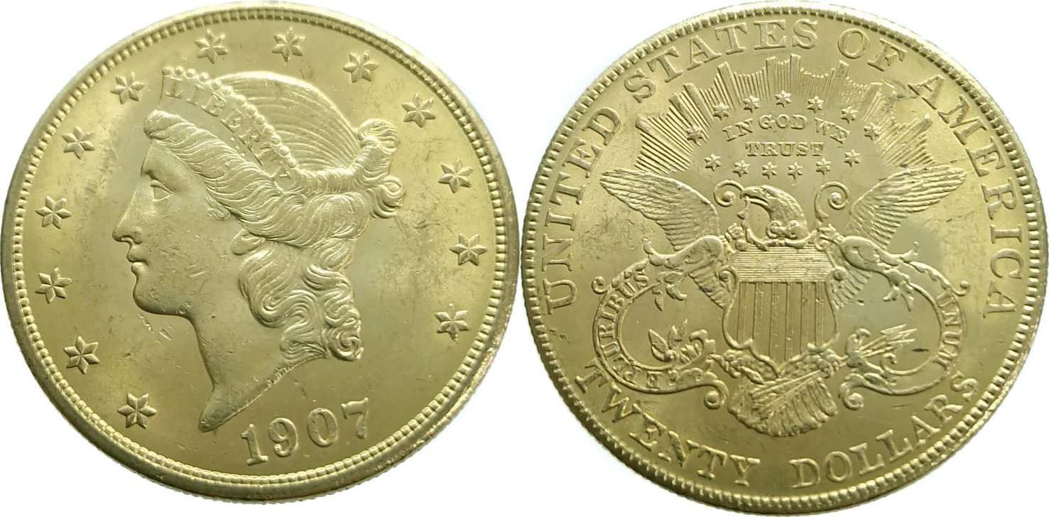 USA 20 Dollars 1907 Liberty Head - Double Eagle - Gold vz | MA-Shops