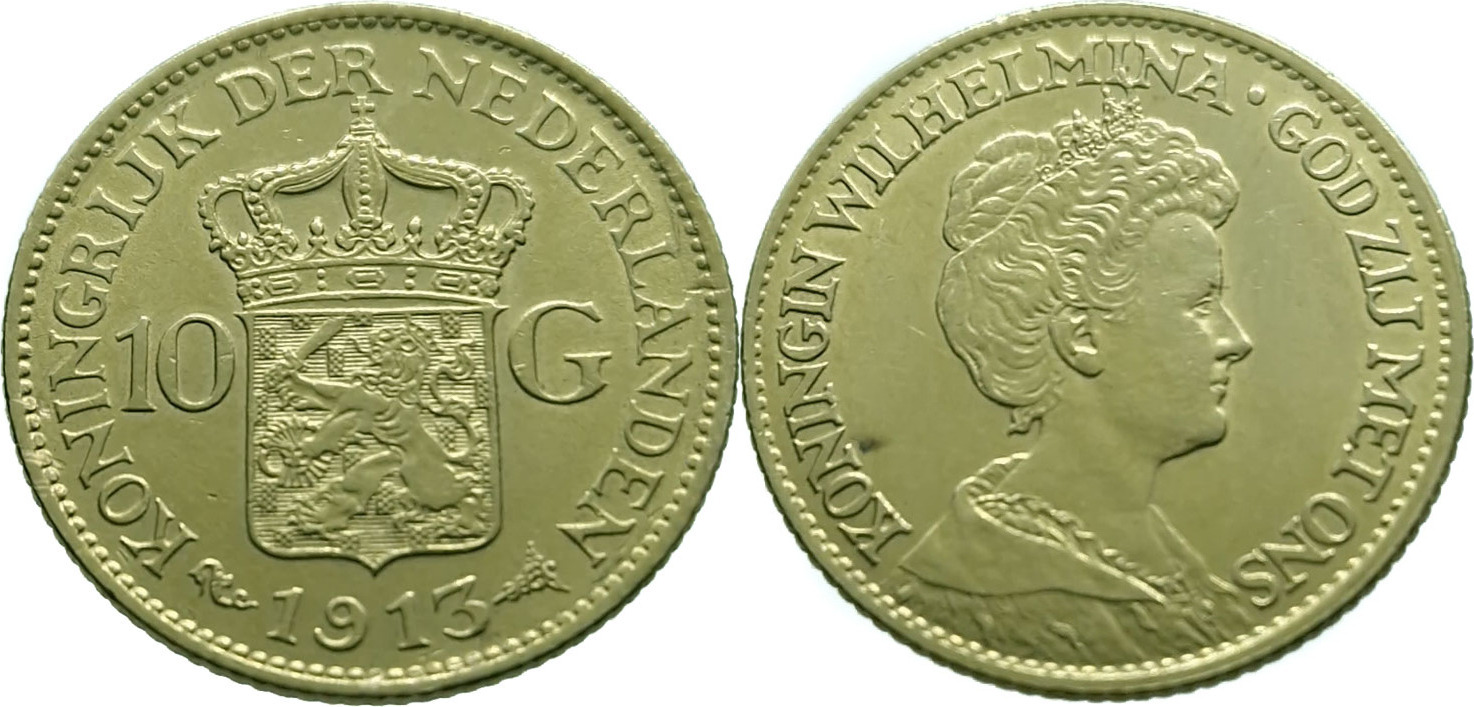 Nederland 10 Gulden 1913 Wilhelmina - Gold vz | MA-Shops