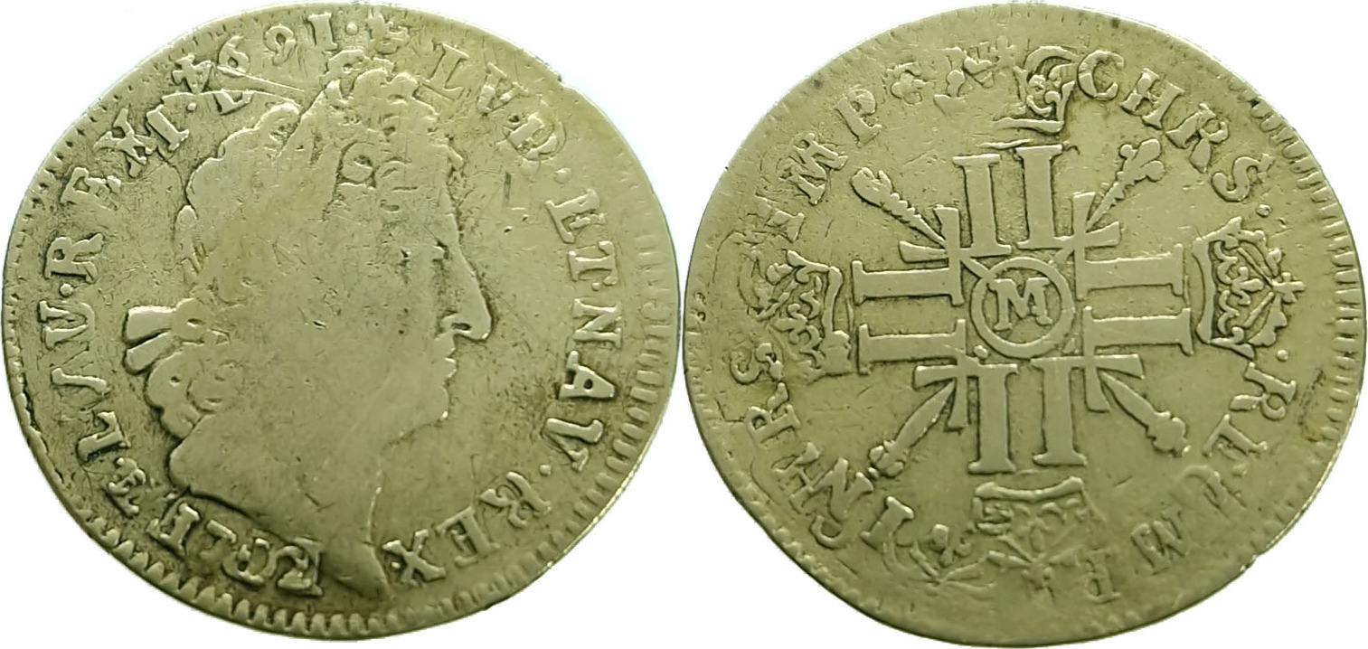France Louis d`or with 8 Ls 1702-M Struck over Louis 1694 - Louis XIV ...