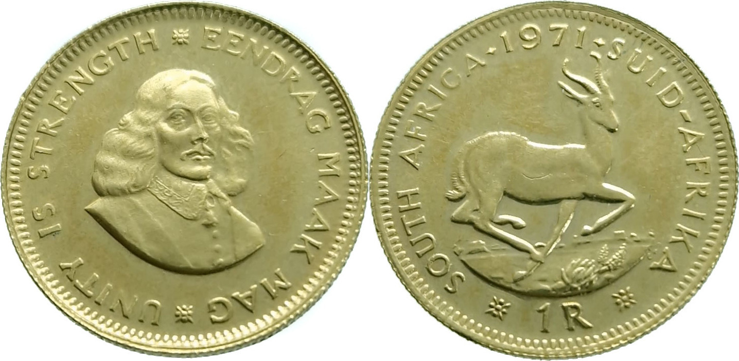 South-Africa 1 Rand 1971 Jan van Riebeeck - Gold PP | MA-Shops