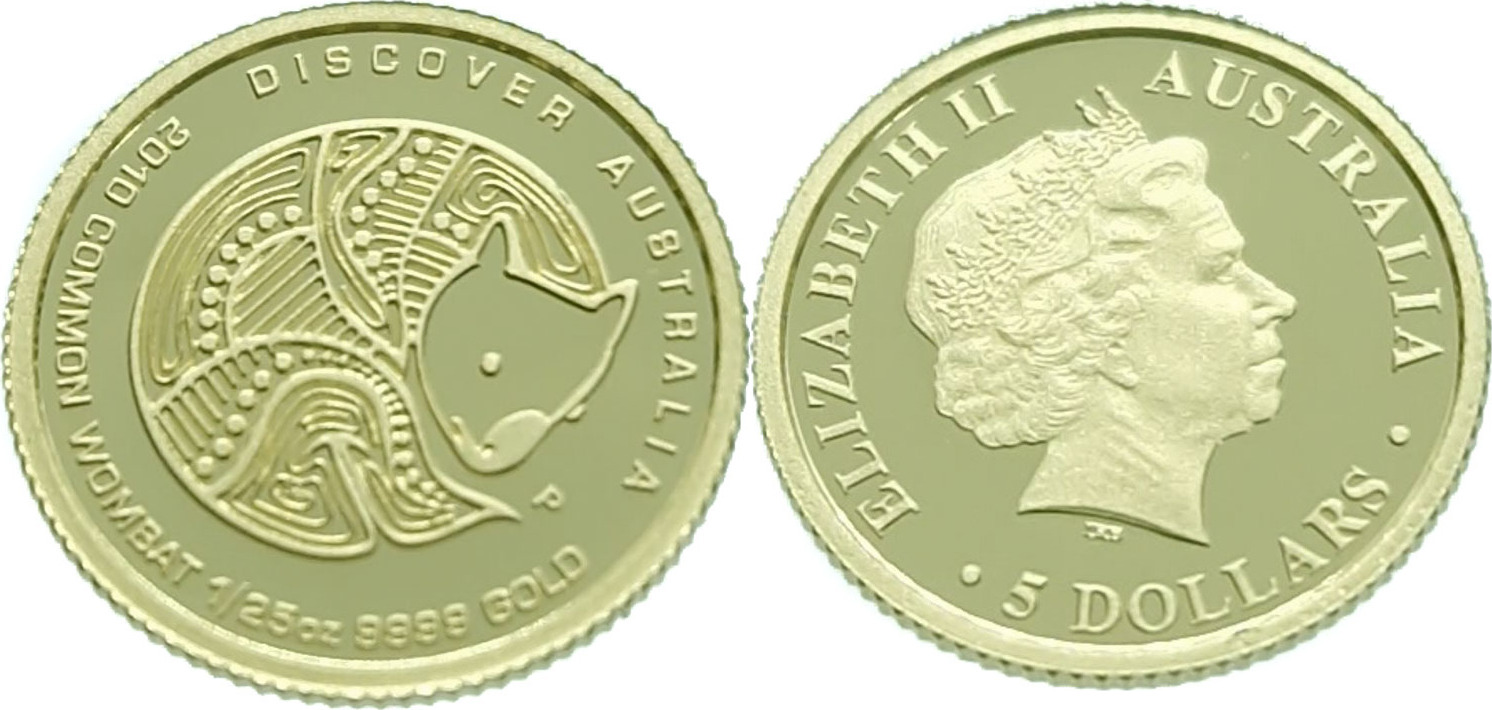 Australia 5 Dollars 2010 Wombat - 1/25 Oz. - Gold PP | MA-Shops