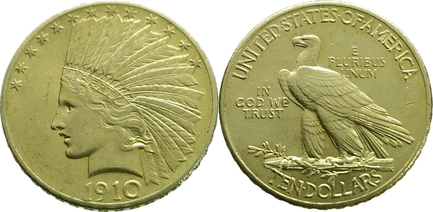 USA 10 Dollars 1910 Indian Head - Gold vz | MA-Shops