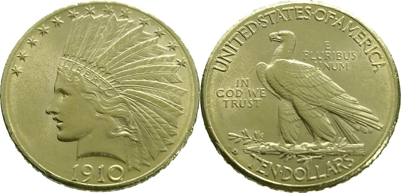 USA 10 Dollars 1910-D Indian Head - Gold vz / st | MA-Shops