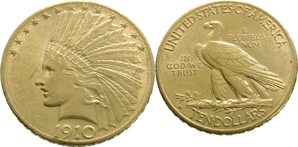 USA 10 Dollar 1910-D Indian Head - Gold vz | MA-Shops