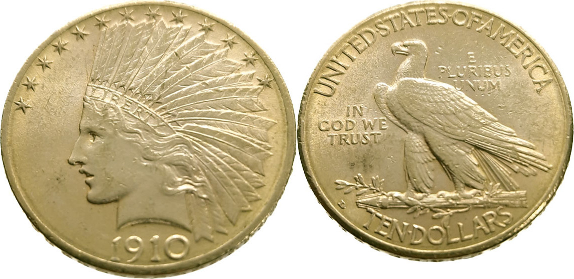 USA 10 Dollars 1910-D Indian Head - Gold Extremely Fine | MA-Shops