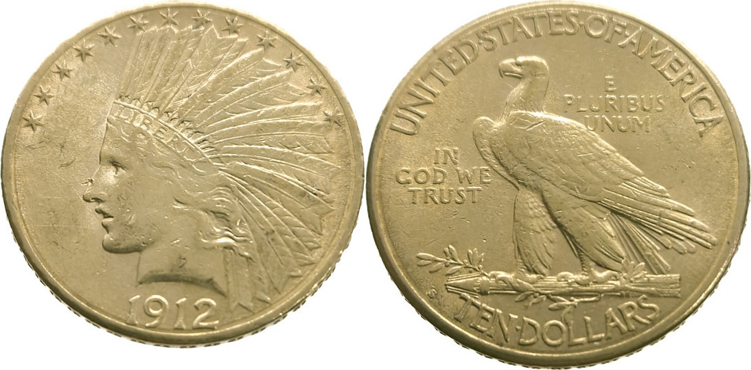 USA 10 Dollars 1912-S Indian Head - Gold Very Fine+ | MA-Shops