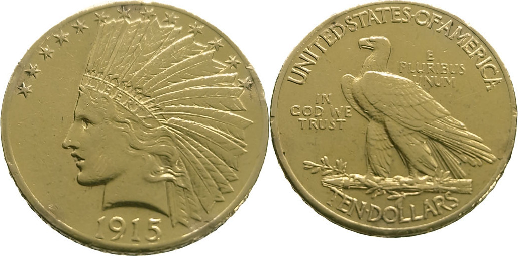 USA 10 Dollar 1915 Indian Head - Gold VF / Extremely Fine | MA-Shops