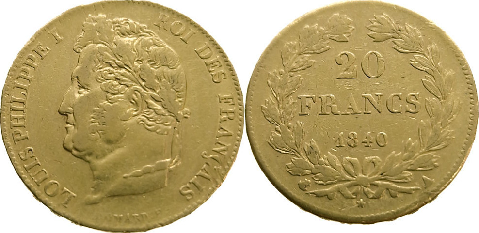 France 20 Francs 1840-A Louis Philippe I - Gold Very Fine+ | MA-Shops