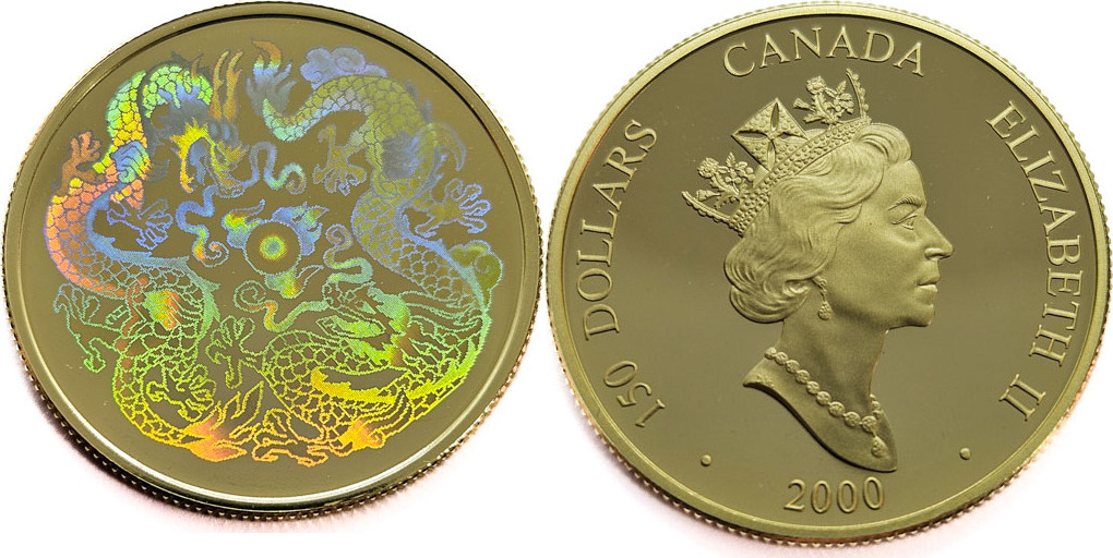 Canada 150 Dollars 2000 Year of the Dragon - Elizabeth II - Gold PP ...