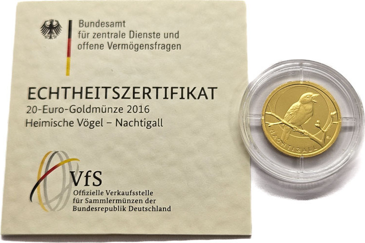 Germany 20 Euro 2016-D Nightingale - Gold PP | MA-Shops